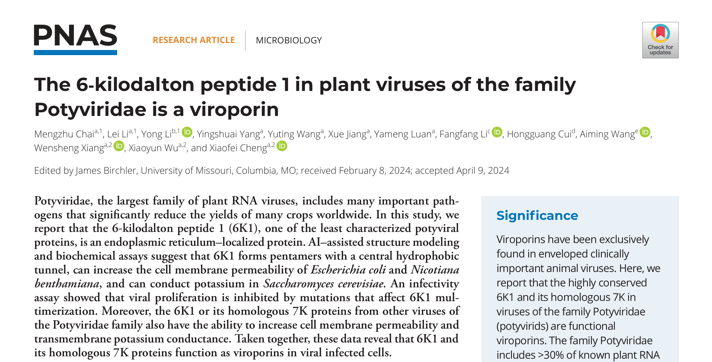 东北农业大学程晓非教授团队在美国科学院院刊《PNAS》上发表最新研究成果-科技处